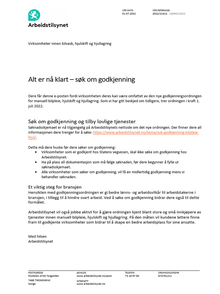 Alt Er Nå Klart - Søk Om Godkjenning | PDF