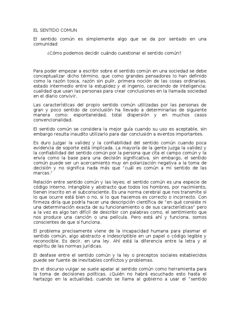 El sentido común en la toma de decisiones | PDF | Sentido común | Razón