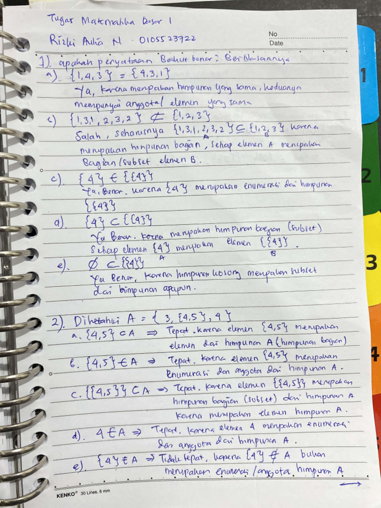 Rizki Aulia 0105523722 - Tugas 1 Matematika Dasar | PDF