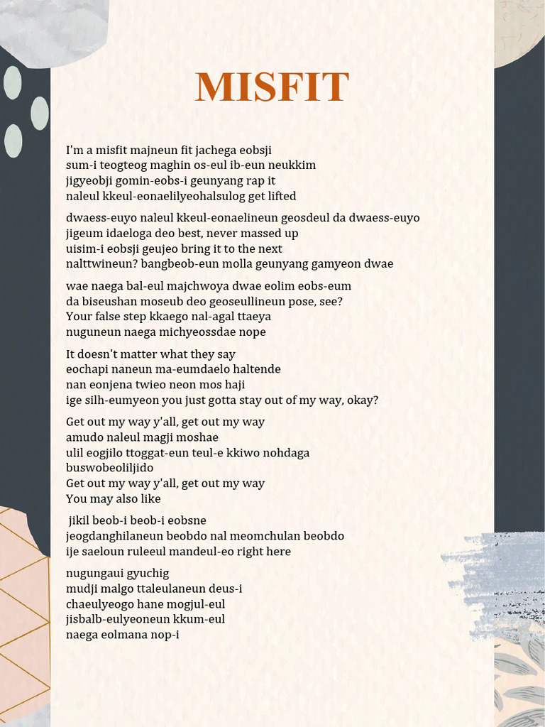 Misfit Lyrics and Themes Analysis | PDF | Self-Improvement | Lifestyle