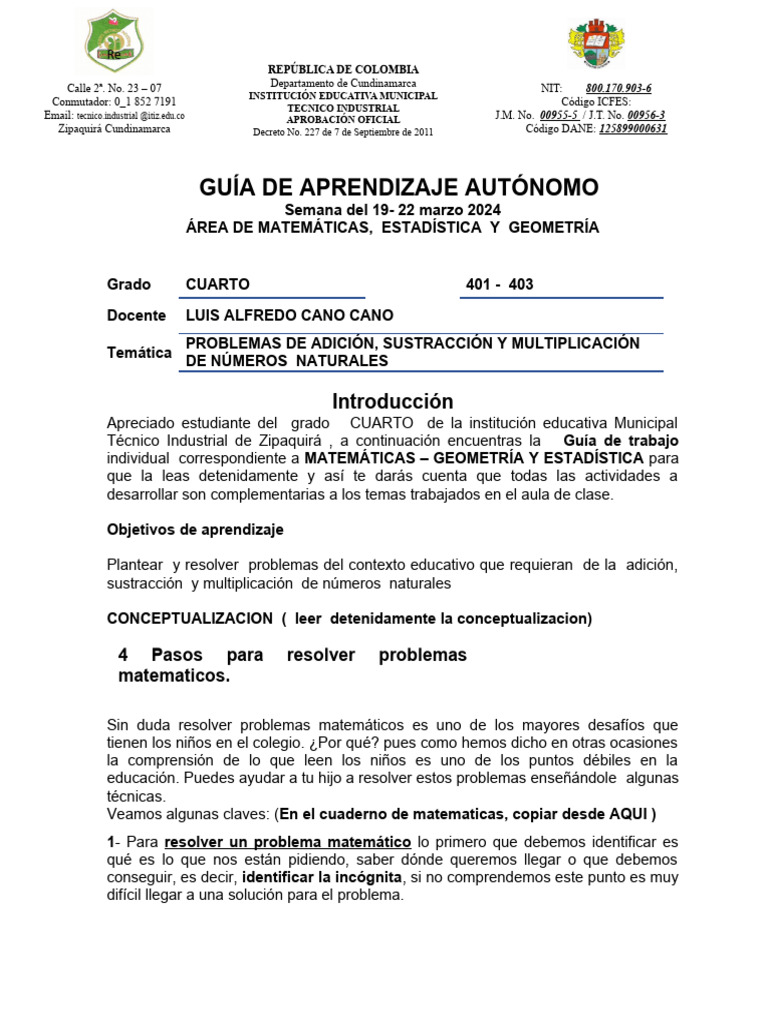 MATEM-GUIA-Cuarto - 19-22 Marzo2024 | PDF | Ángulo | Matemática Elemental