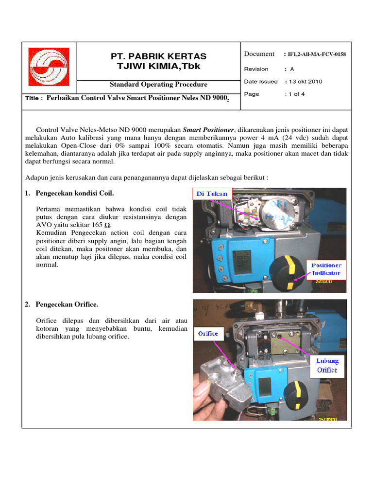 SOP Perbaikan Control Valve Neles ND9000 | PDF