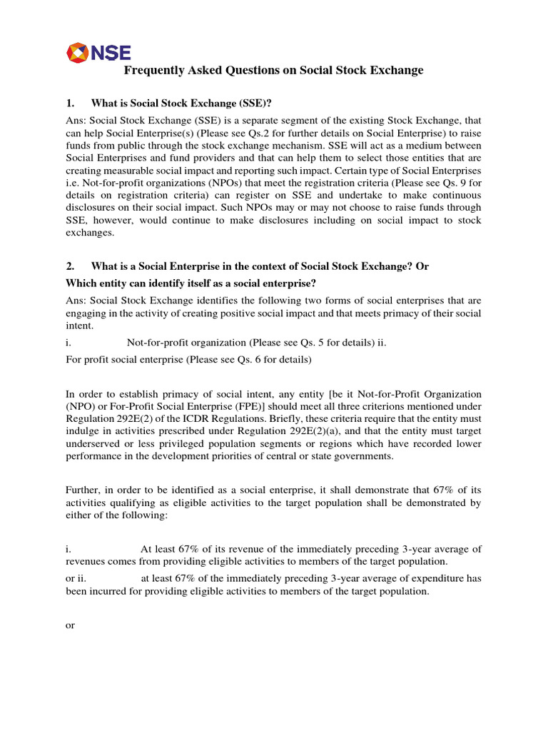 Social Stock Exchange FAQs - English | PDF | Securities (Finance ...
