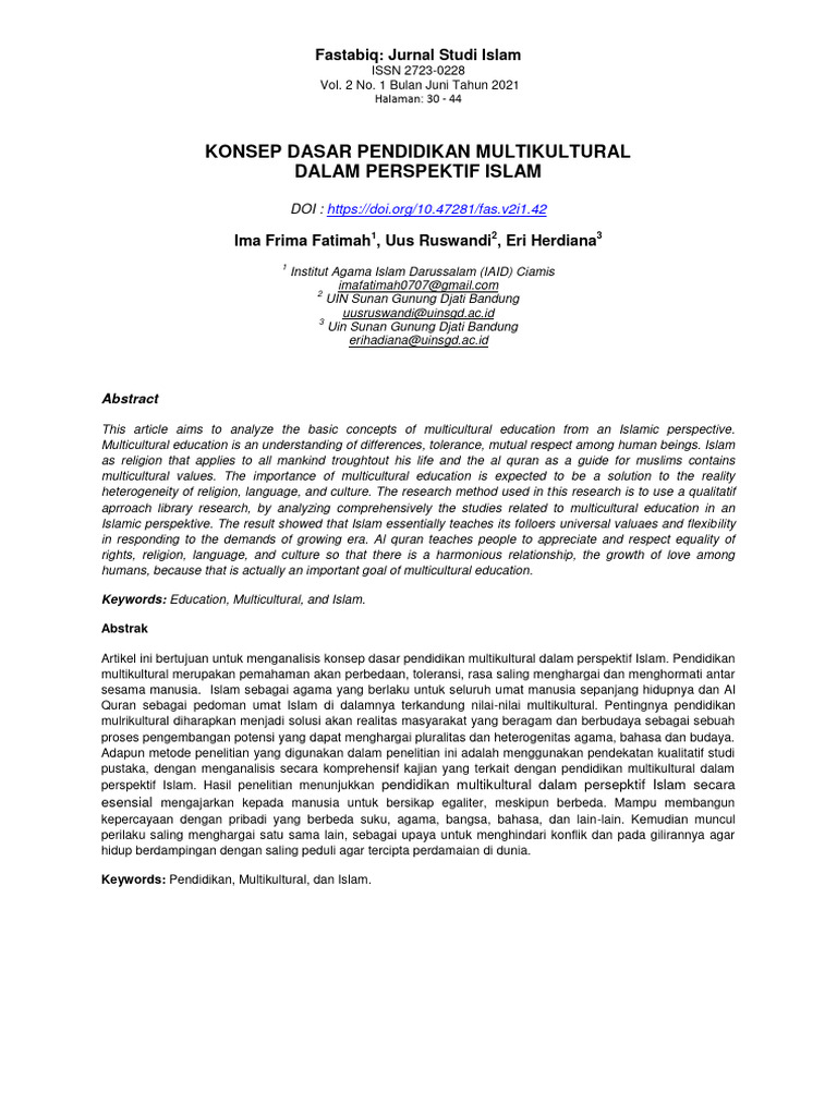 Konsep Dasar Pendidikan Multikulural Dalam Perspek | PDF