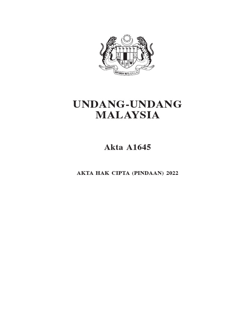 Akta Hak Cipta Pindaan 2022 Akta A1645 | PDF