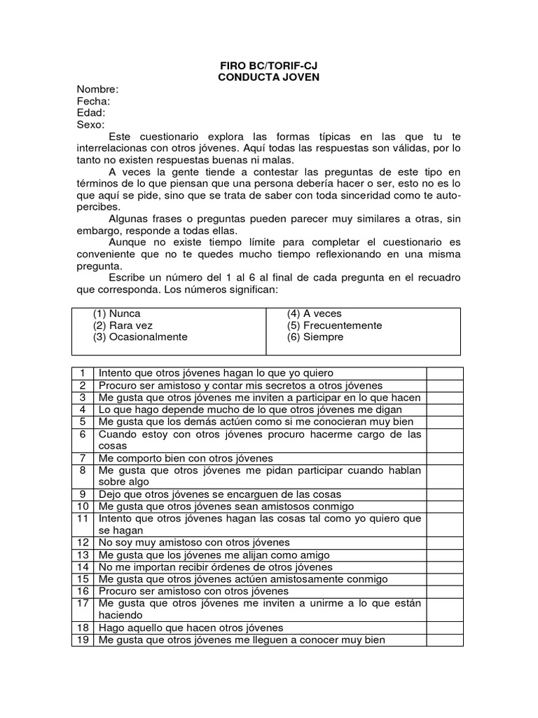8 FIRO B INSTRUMENTO Joven | PDF | Cuestionario