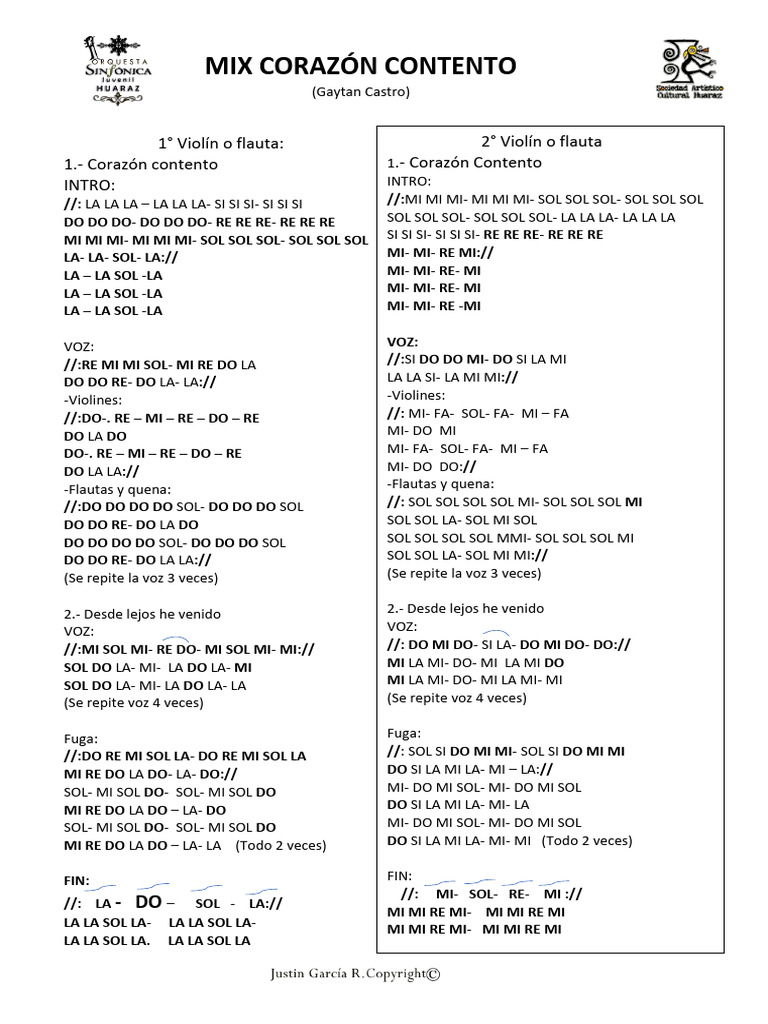 Mix Corazón Contento | PDF | Composiciones Musicales | Composiciones