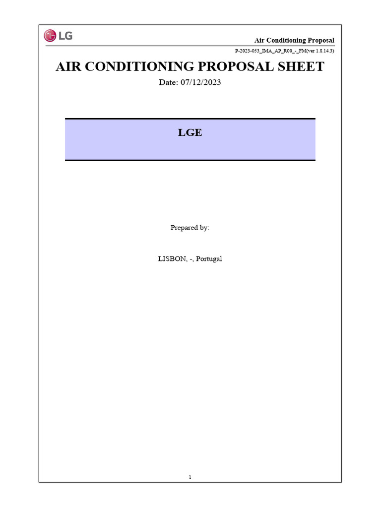 Air Conditioning Proposal Sheet: Date: 07/12/2023 | PDF | Termodinâmica de Engenharia | Metrologia