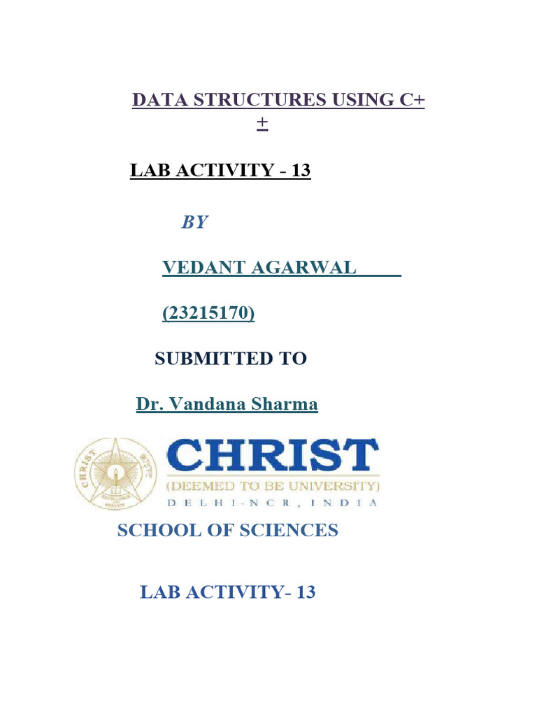 Vedant Agarwal C++ Lab Activity - 13 | PDF
