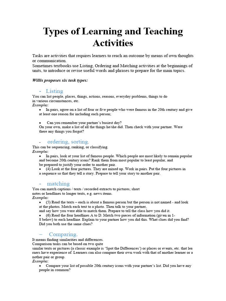 Activities of Task Based Learning | PDF | Learning | Human Communication