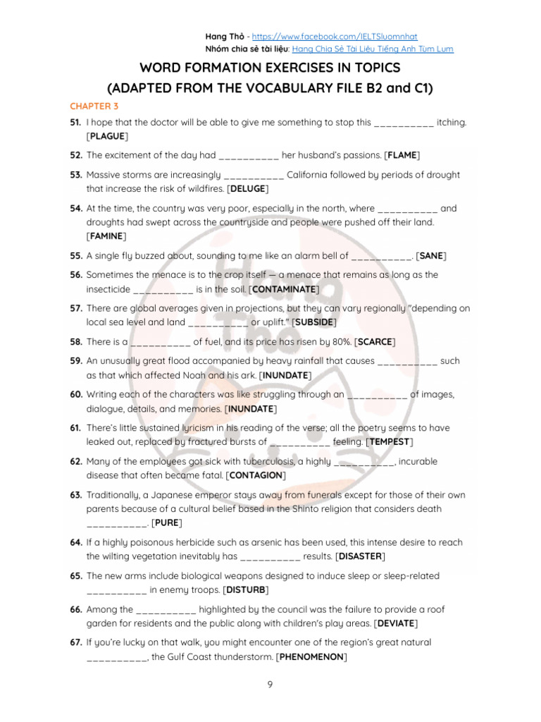 (Hang Thỏ) Word Formation (B2-C1) Chapter 3 | PDF