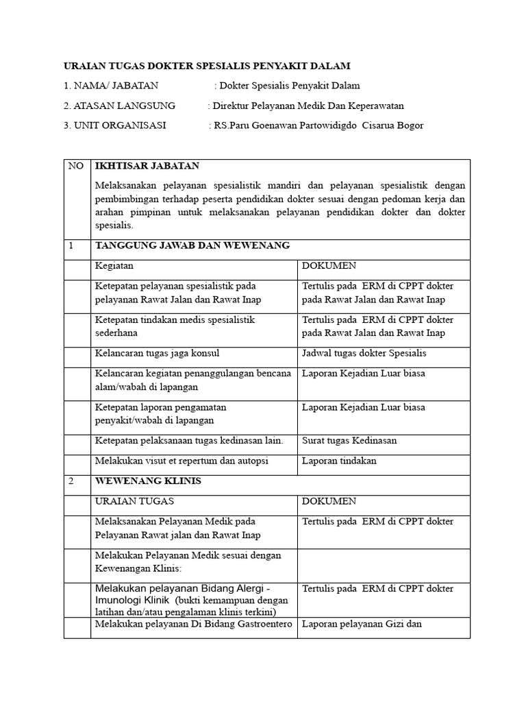 Uraian Tugas Dokter Spesialis Penyakit Dalam | PDF | Kesehatan Holistik