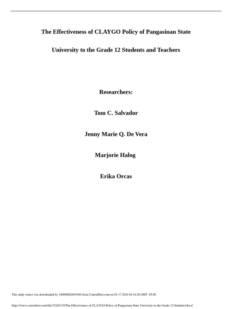 The Effectiveness of CLAYGO Policy of Pangasinan State University To ...