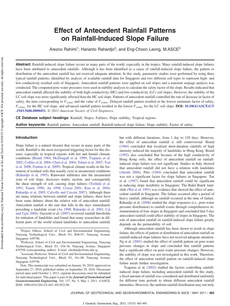 Effect of Antecedent Rainfall Patterns On Rainfall-Induced Slope ...