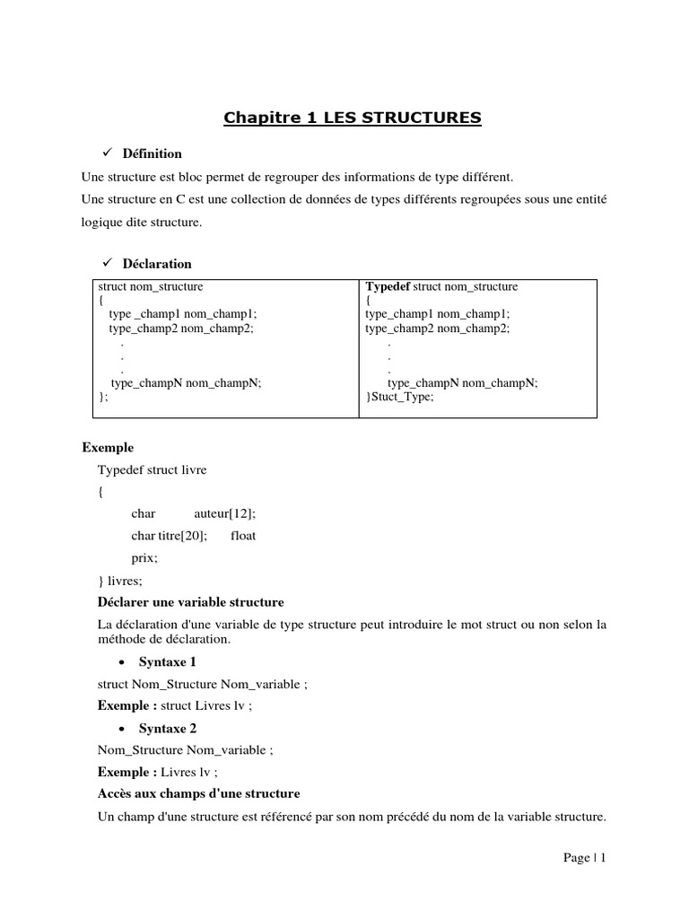 Chapitres 1 Structures | PDF | Programmation informatique | Informatique