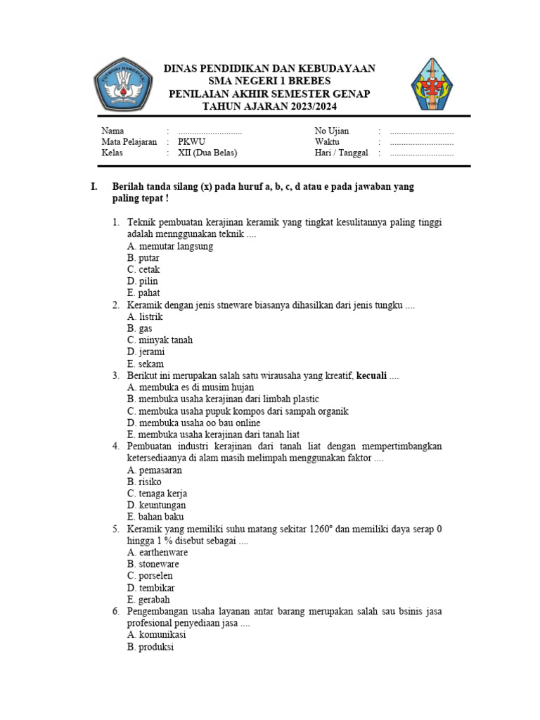 Soal Pas Pkwu Kelas Xii | PDF