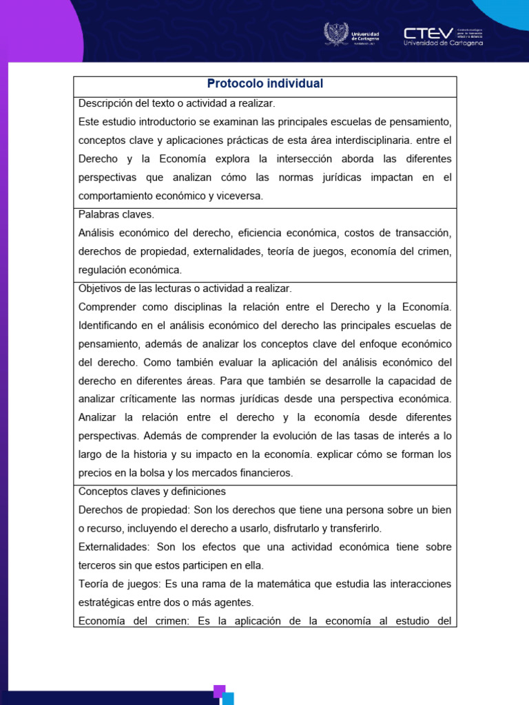 Plantilla Protocolo Individual | PDF | Derecho y economía | Ciencias económicas