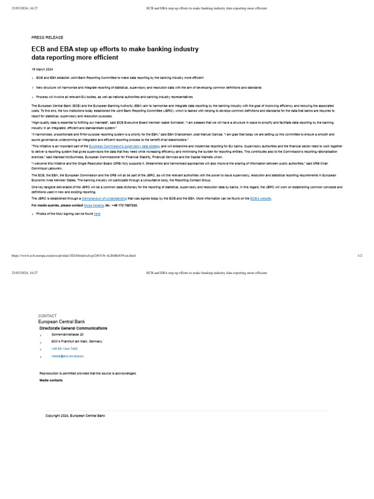 ECB and EBA Step Up Efforts To Make Banking Industry Data Reporting ...