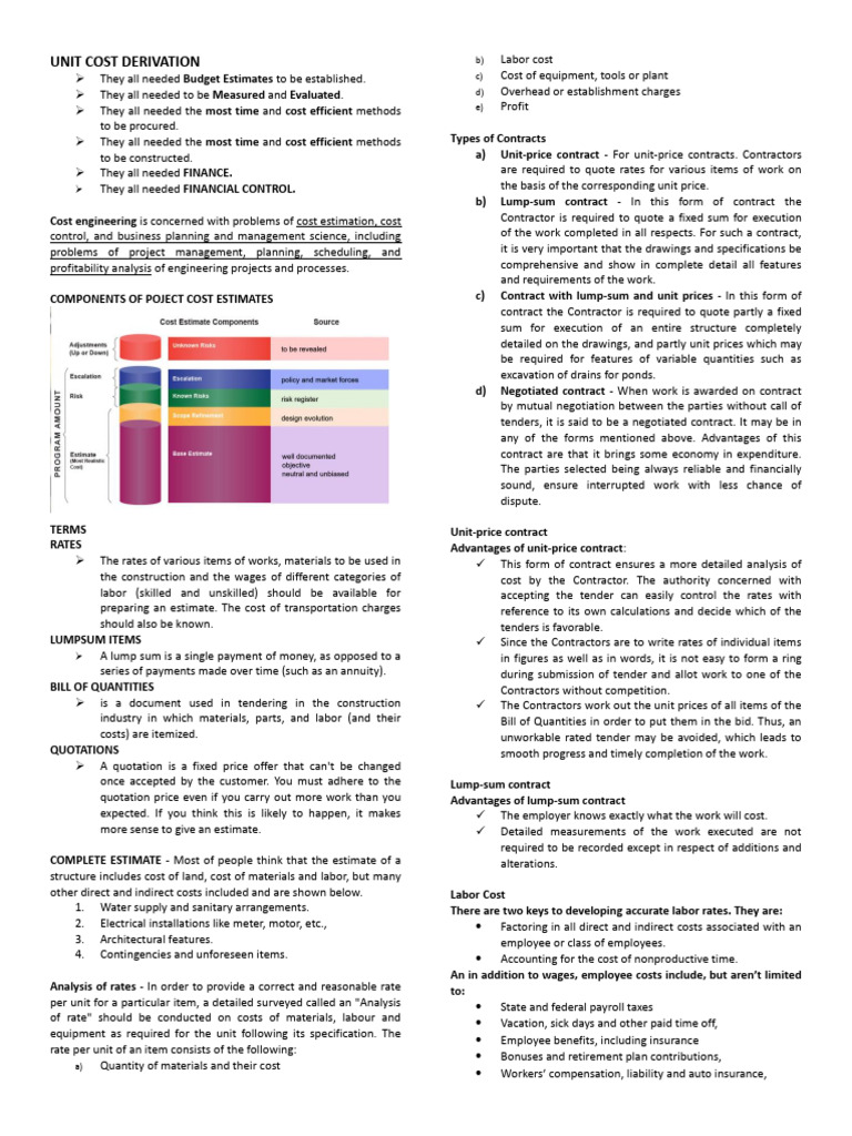 UNIT-COST-DERIVATIONCONSTRUCTION-COST-ENGINEERING | PDF | Cost Of ...