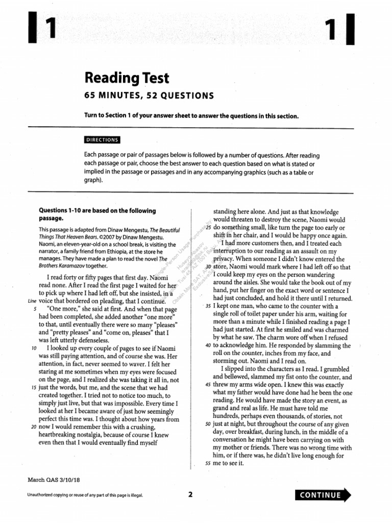 SAT Reading Test: Passage Analysis | PDF