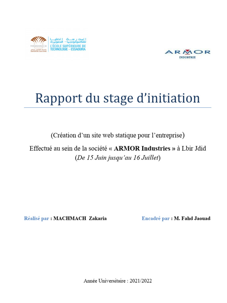 Rapport de Stage : ARMOR Industries | PDF | Internet | Internet et Web
