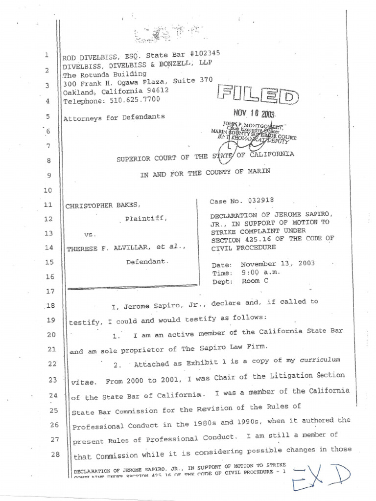 Declaration of Attorney Jerome Sapiro in support of Therese Avillar | PDF