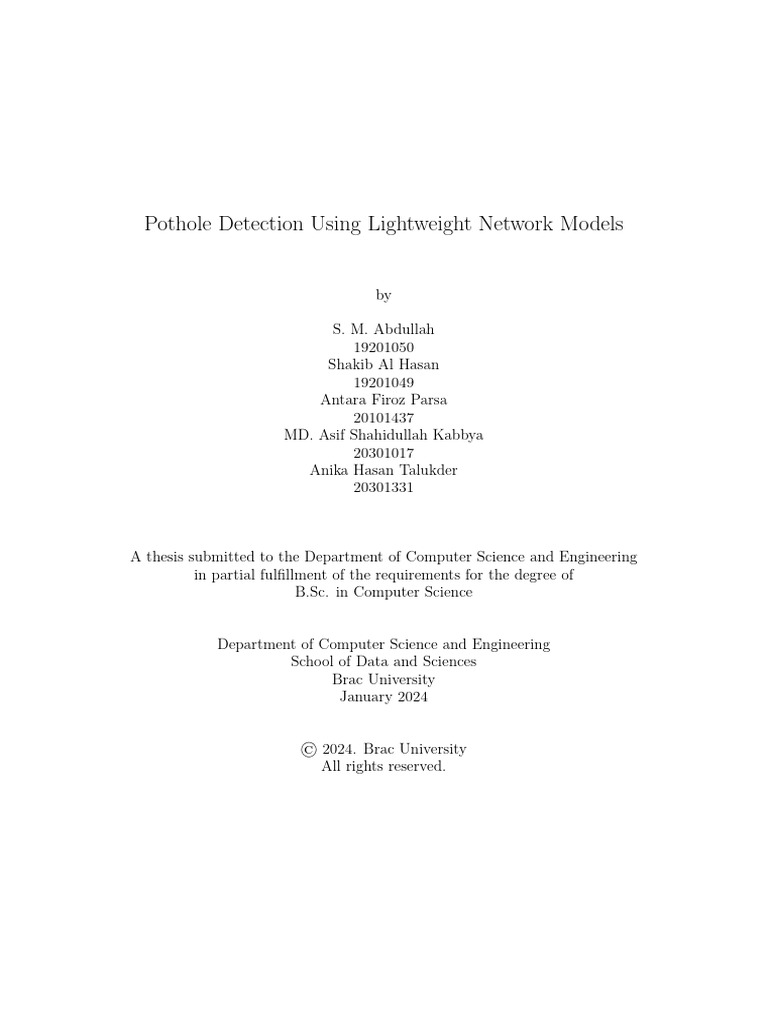 Thesis Book T2310065 Pothole Detection Using Lightweight Network Models | PDF | Artificial ...