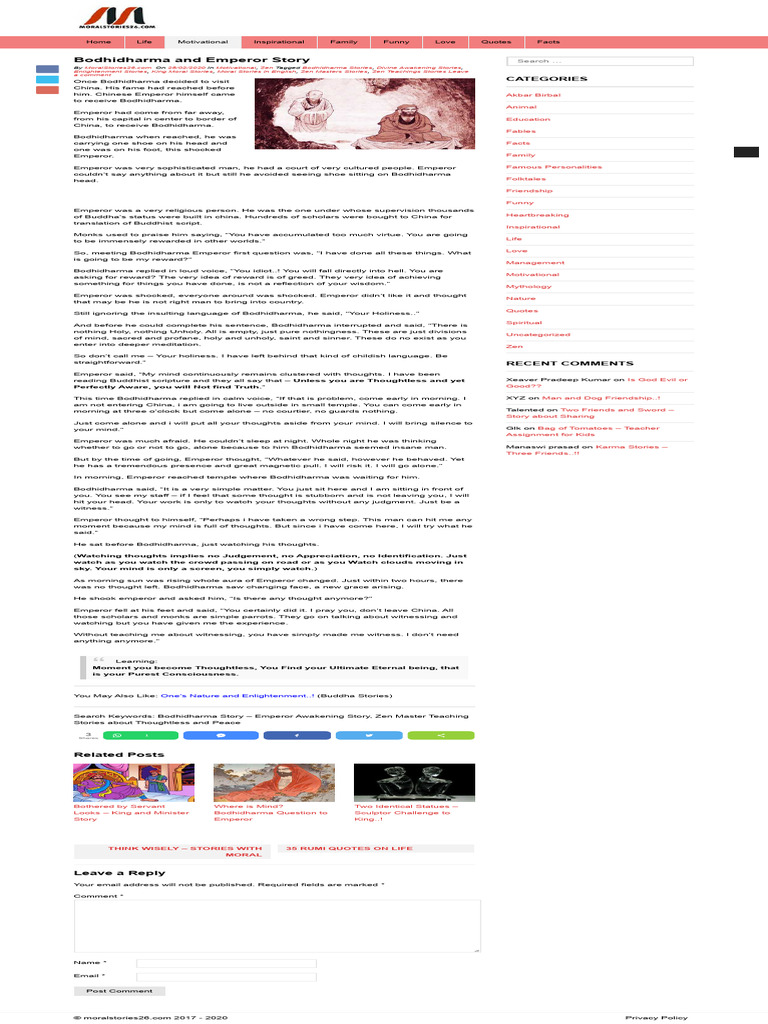 Bodhidharma and Emperor Story, Zen Teaching | PDF | Zen | Enlightenment ...