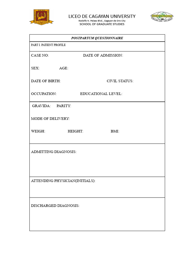 POSTPARddddddddTUM QUESTIONNAIRE | PDF | Pain | Postpartum Period