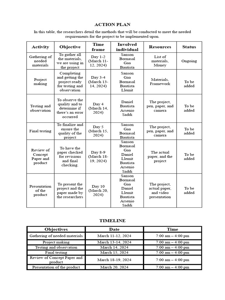 Action Plan and Timeline | PDF