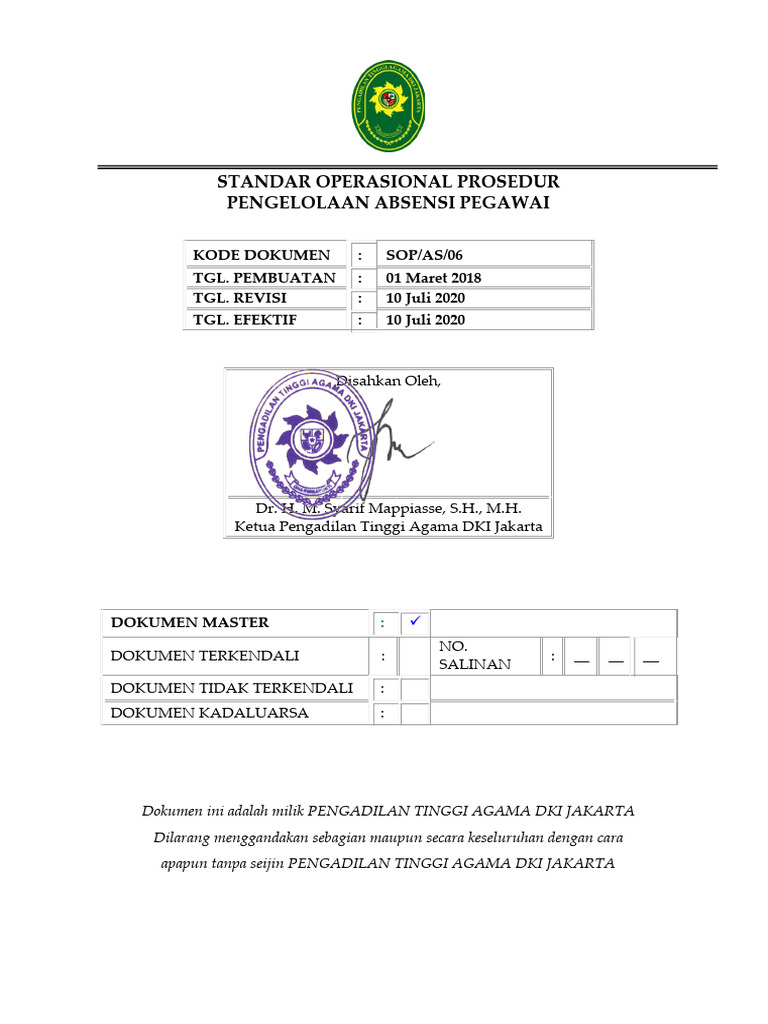 Sop - As - 06 Pengelolaan Absensi Pegawai | PDF