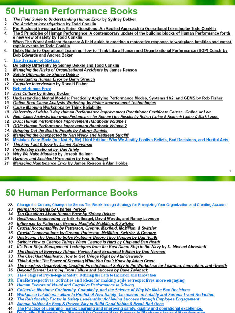 Human Performance Book List | PDF | Cognitive Science | Social Psychology