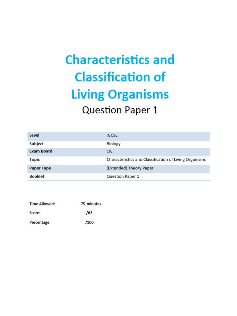 1.1-Characteristics and Classification of Living Organisms - Igcse-Cie-Biology - Ext-Theory-Qp ...
