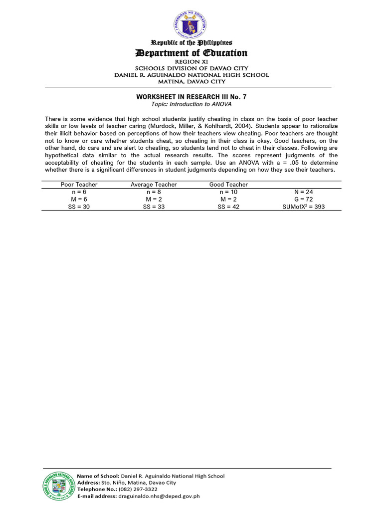 7 Research Iii Analysis Of Variance Pdf 