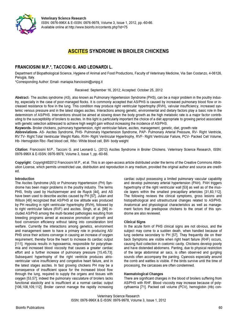 ASCITES SYNDROME IN BROILER CHICKENS | PDF