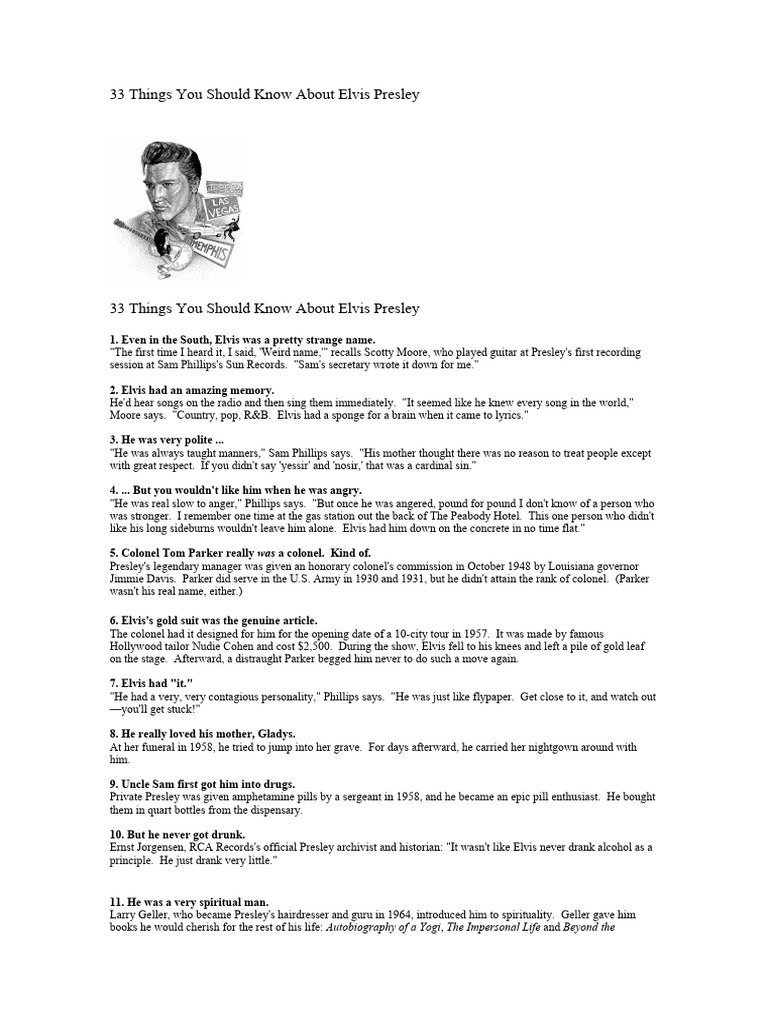 33 Fascinating Elvis Presley Facts | PDF | Elvis Presley