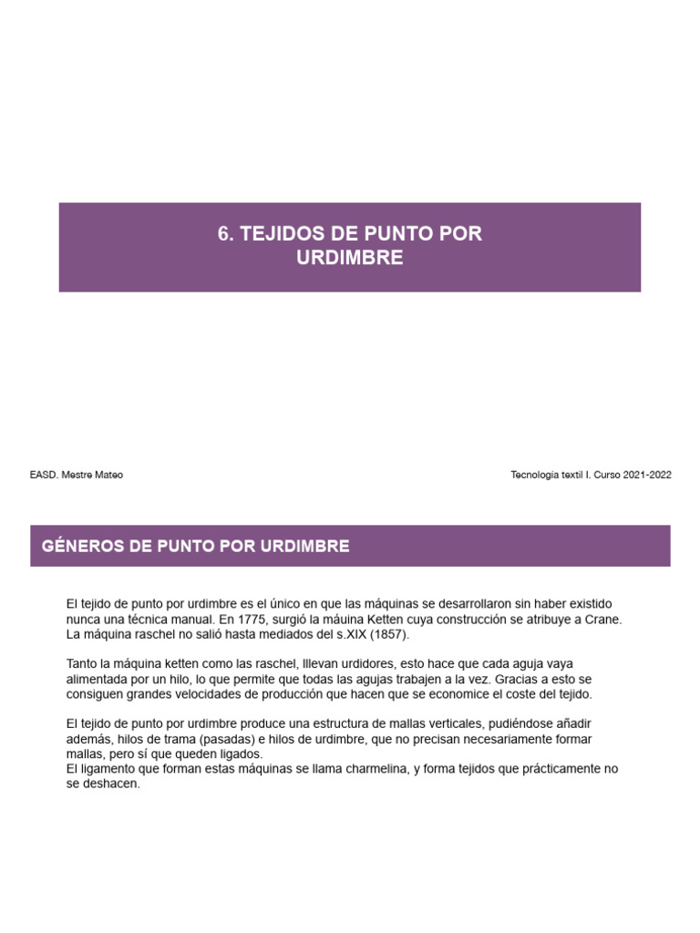 6 Tejidos de Punto Por Urdimbre | PDF | Textiles | Cordón