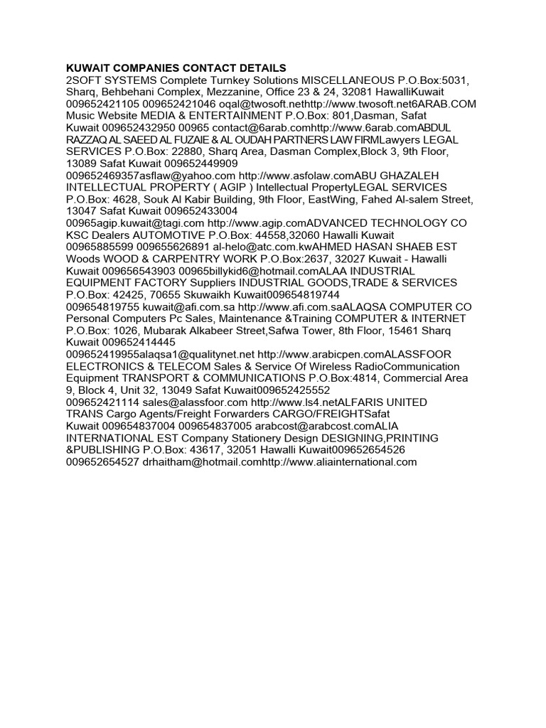 Kuwait Companies Contact Details | PDF | Kuwait | Cargo