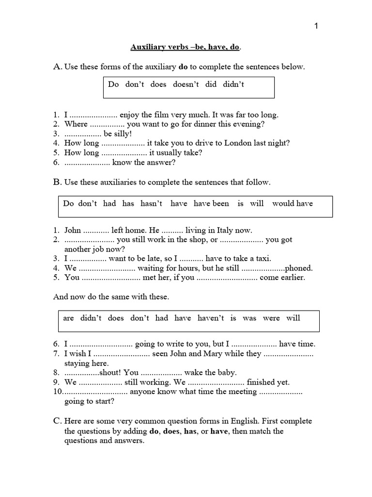Auxiliary Verbs -Be, Have, Do | PDF | Grammar | Language Mechanics