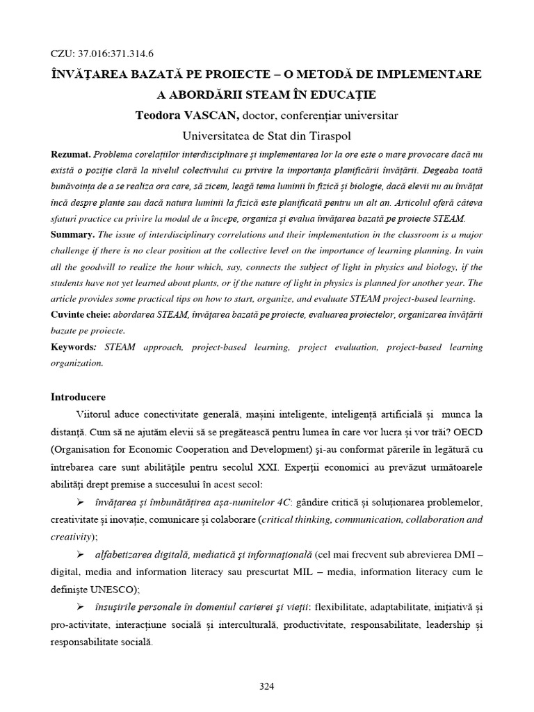 Învăţarea Bazată Pe Proiecte - O Metodă de Implementare A Abordării ...