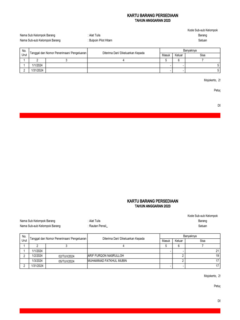 Kartu Persediaan Jan 2024 - Done | PDF
