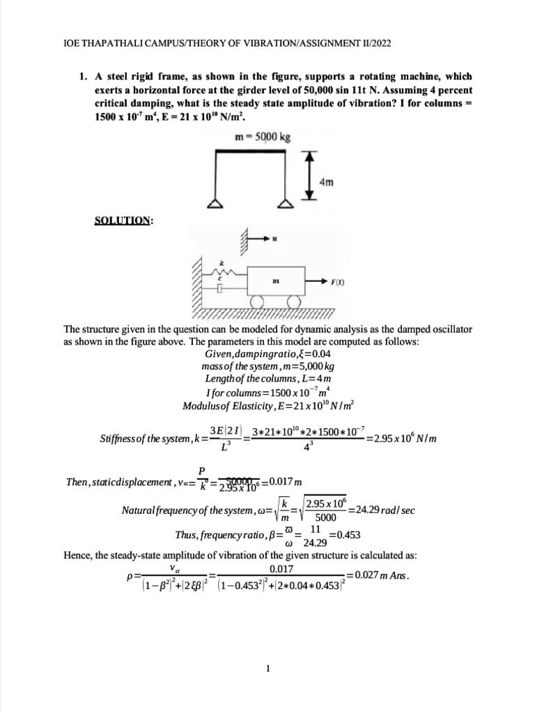 PDF Theory of Vibrations Assignment 2 Solutions - Compress | PDF