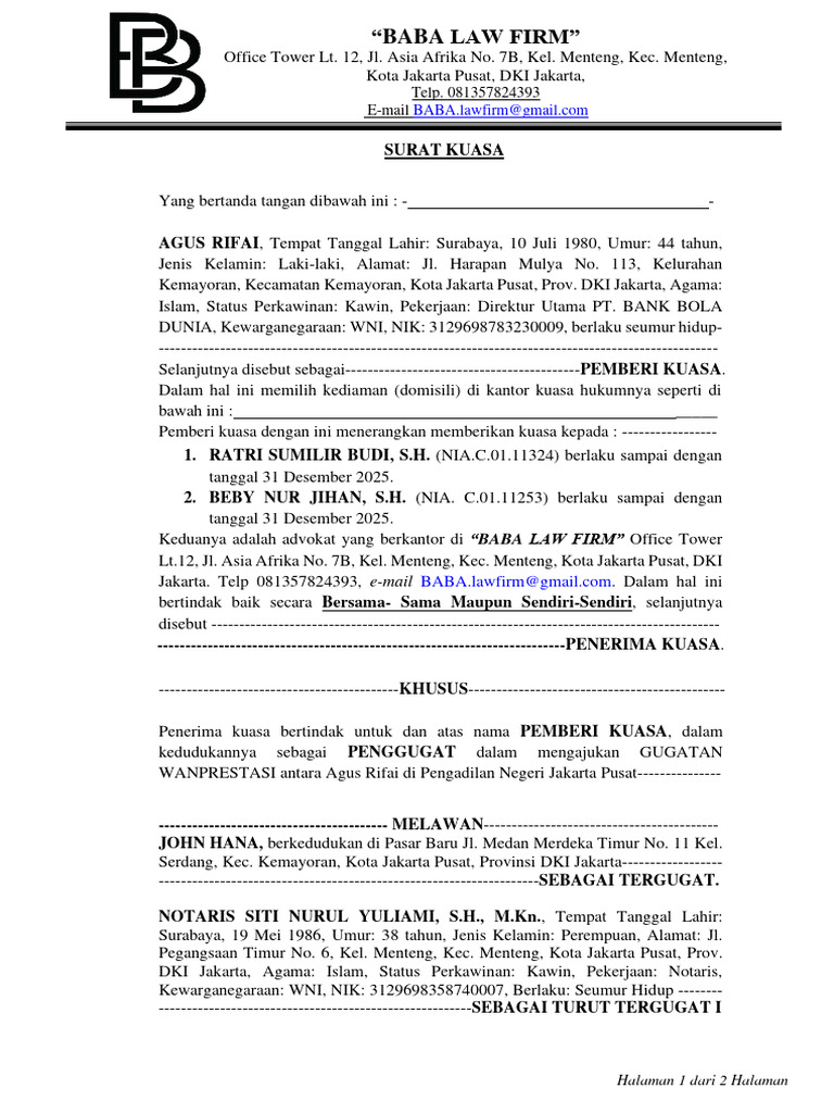 Surat Kuasa Penggugat | PDF