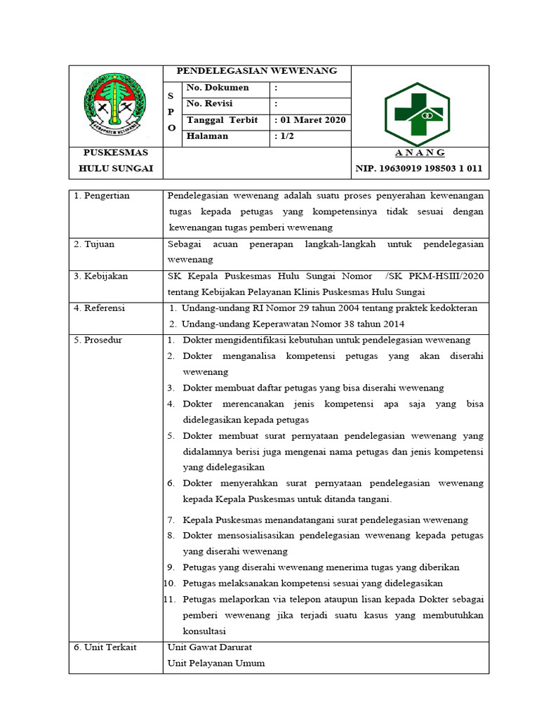 7.3.1.3. Spo Pendelegasian Wewenang | PDF