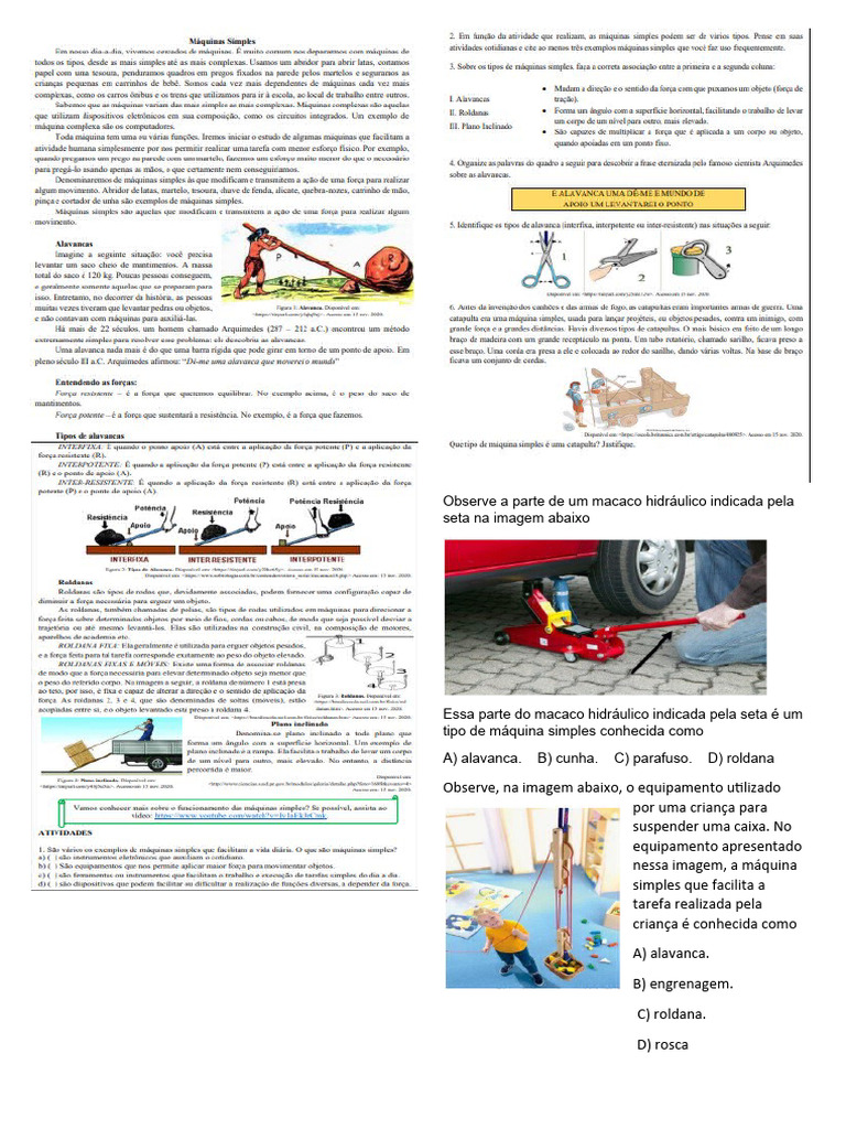 Atividades Máquinas Simples | PDF