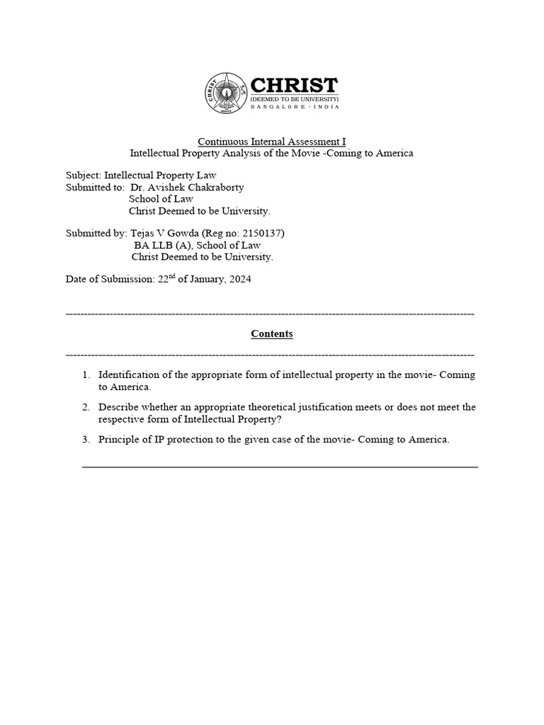 Continuous Internal Assessment I ILP | PDF | Intellectual Property ... Continuous Internal Assessment I ILP | PDF | Intellectual Property ...