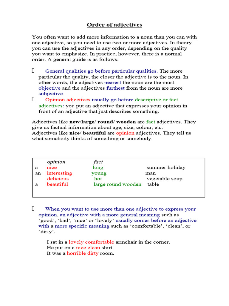 Order of Adjectives | PDF | Adjective | Linguistic Typology