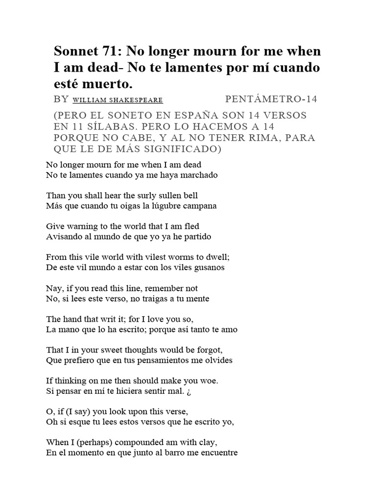 Sonnet 71 | PDF | Arte | Poesía
