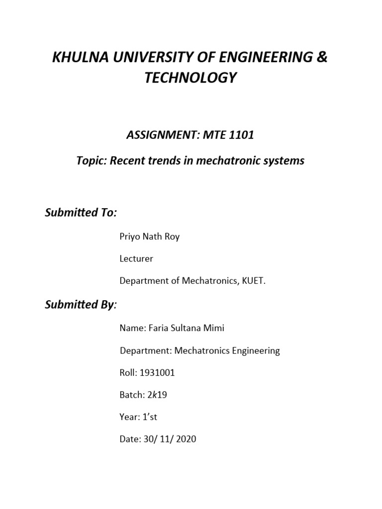 Recent Trends in Mechatronic System | PDF | Mechatronics | Robotics