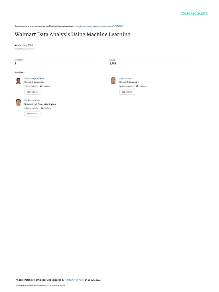 Walmart Data Analysis Using Machine Learning | PDF